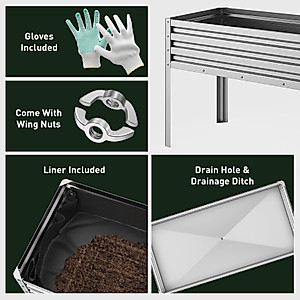 mestyl Galvanized Raised Garden Bed Outdoor for Vegetables Flowers Herb, 48 X 24 X 32in Elevated Metal Planter with Legs, Metal Garden Box for Gardening Backyard, Easy Assembly, Silver