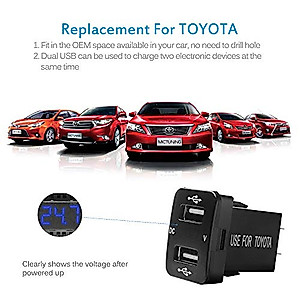 MICTUNING 2.1A Dual USB Charger Power Socket with Digital Voltmeter Blue LED Light for Smartphone iPhone iPad PDA Laptop GPS Replacement for Toyota