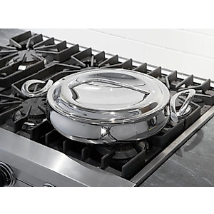nambe Cookserv 12" Sauté Pan with lid | 5-Ply Stainless Steel Saute Pan | 5 Quarts Deep Frying Pan, 12 inch Induction Oven Safe Cooking Pan | Dishwasher & Oven Safe