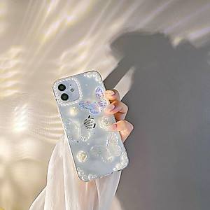 LOLAGIGI for iPhone 13 Pro Max Case Cute Butterfly Flower Pearl 3D Twinkle Glitter Spark Luxury Girly Aesthetic Personalized Design for Women Girls Transparent Epoxy TPU Case, 6.7", Clear