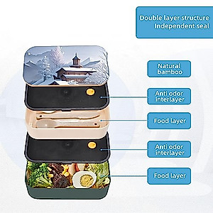 Winter Landscape Adult Lunch Box, Bento Box, With Cutlery Set Of 3, 2 Compartments, Rectangular, Lunch Box For Adults