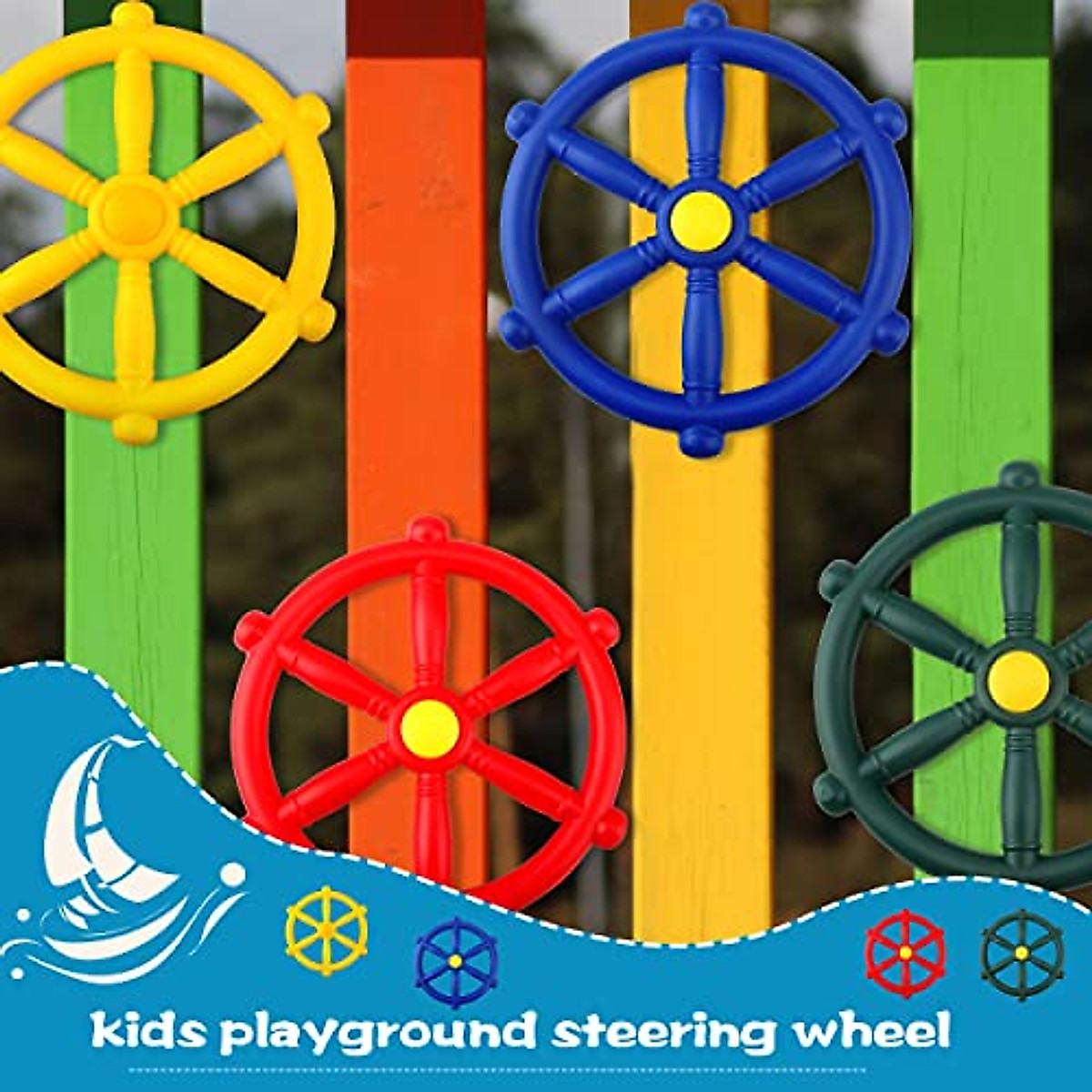 Rcanedny 4 Pack Playground Steering Wheel Swingset Steering Wheel Pirate Ship Wheel Toys for Kids Adult Outdoor Playground Accessories Ship Playhouse Treehouse Decor
