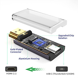 USB C to HDMI 2.1 Adapter, 8K@60Hz USB-C Female to HDMI Male Converter(Unidirectional Transmission), Support 8K, 4K@120Hz, 2K@240Hz, Type C Thunderbolt 3/4 Compatible for Steam Deck, MacBook, iPad Pro