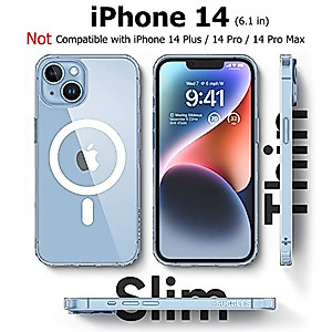 (2023 New) for iPhone 14 Case with MagSafe, [Strong Magnet] [Non-Yellowing] [10FT Military Grade Protection] Magnetic Clear Slim Phone Case Bumper Thin Cover for (Apple iPhone14, Clear Mag Safe)