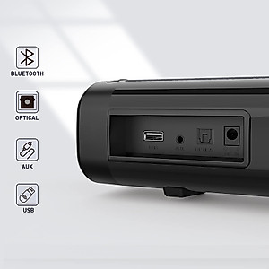VILINICE 50W Sound Bar, 16-Inch Small Sound Bars for TV, 3 Equalizer Modes, Wireless Bluetooth 5.0, Optical/Aux/USB Connection, Mini Soundbar with Built-in DSP for TV, PC, Projectors, Tablets