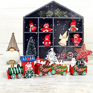 LEMESO Christmas Wooden Train Set, Christmas Train Ornament Toys for Kids, Christmas Gift for Kids