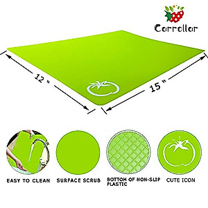 Carrollar Flexible Plastic Cutting Board Mats, Colored Mats With Food Icons, Gripped Back, Cutting board Set of 4 (1)