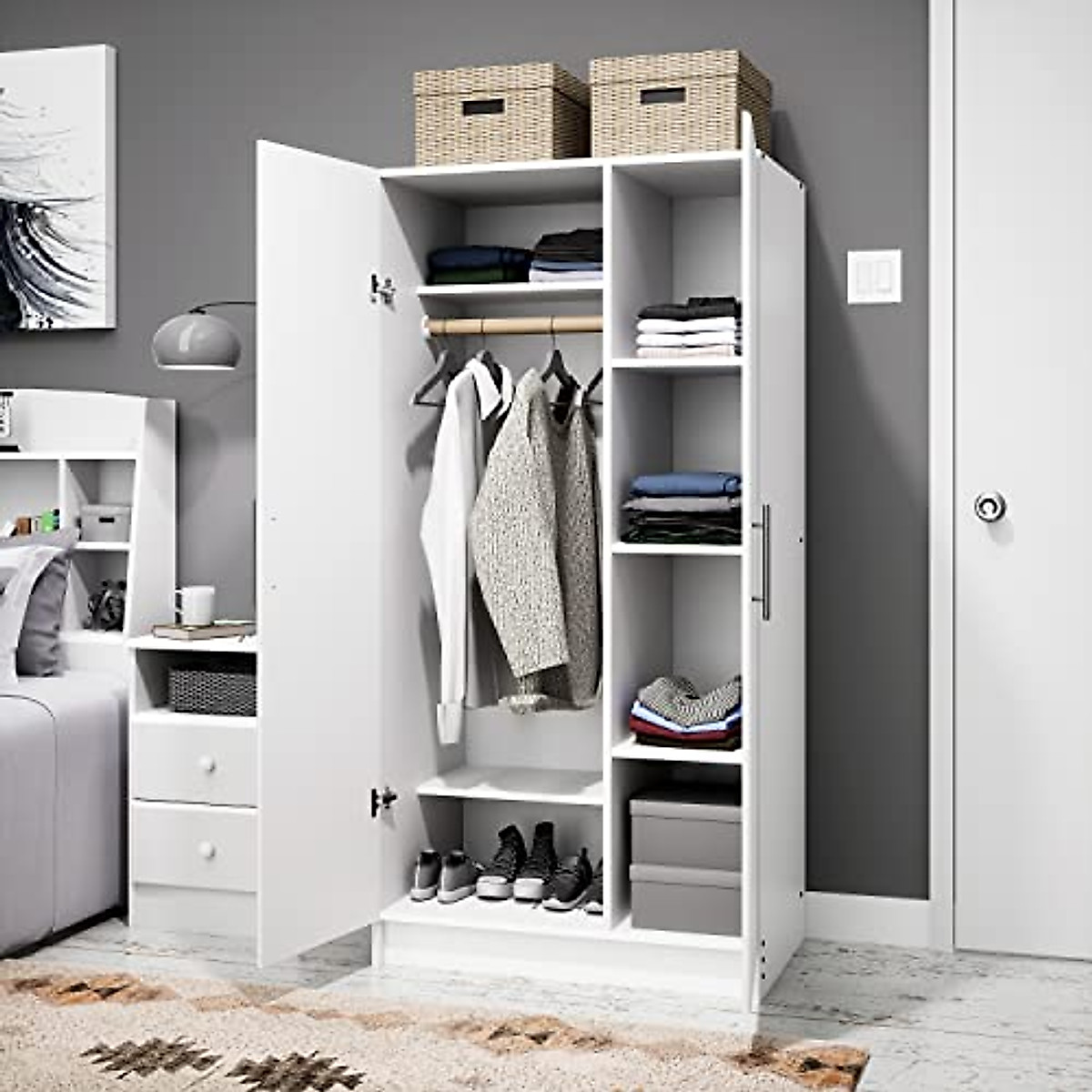Prepac Elite Wardrobe with Storage, White