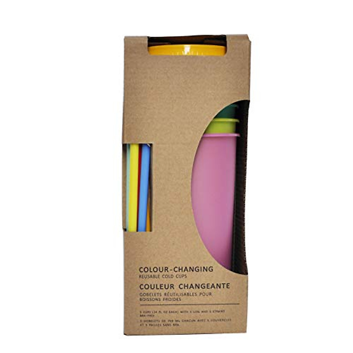 Color Changing Cups Set Cooler 24oz Reusable Plastic Cold Drink Cups with Lids and Straws for Adults Straws In Bright Colors, 5 Iced Coffee Cup, Smoothie Cups with Lids and Straws, Tumbler with Straw