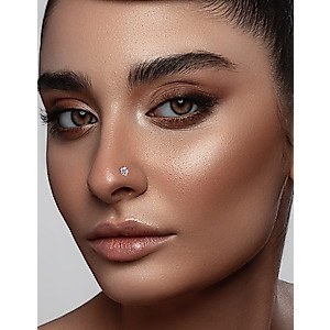 Akeoqi 12Pcs Nose Stud L Shape Nose Rings Cubic Zirconia Butterfly Flower Eye Moon Heart Crown Lightning Piercing Jewelry for Women Men 20G Silver Tone