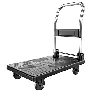 Generic Moving Push Flatbed Cart Portable Folding Hand Truck Heavy Duty Pulling Goods Hand Truck for Home Office Warehouse, black