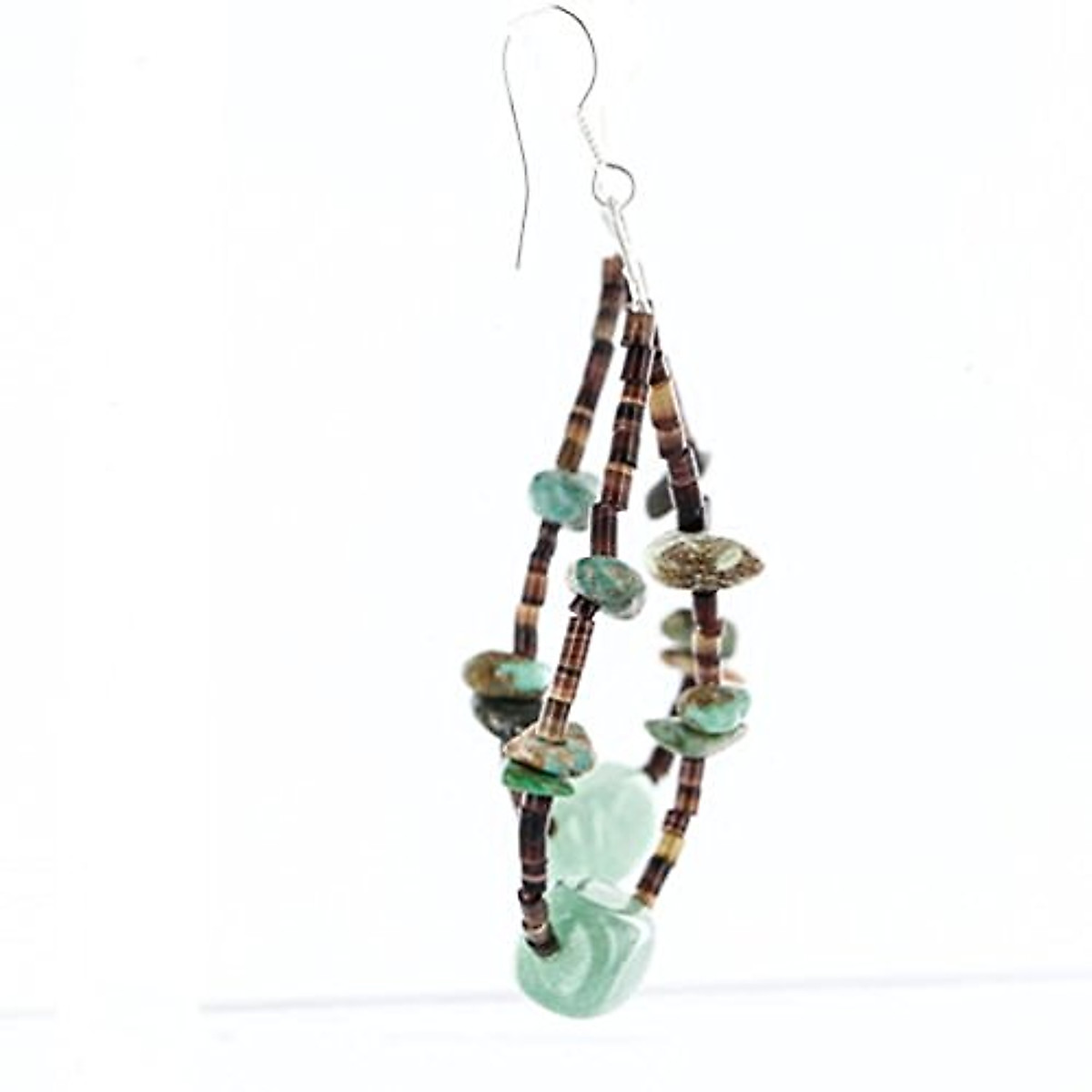 $80Tag Certified Silver Navajo Hooks Turquoise Jade Native Earrings 390762726308 Made By Loma Siiva