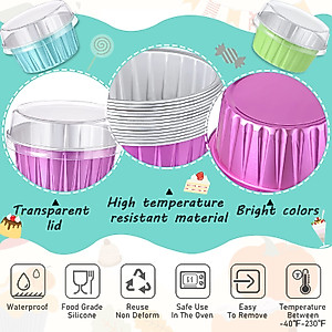 200 Pcs Aluminum Foil Cupcake Baking Cups 4.2 oz Disposable Ramekins Cupcake Liners Dessert Cups with Lids Mini Cake Pans Holders Mini Cheesecake Container for Valentine's Day Party (Vivid Colors)