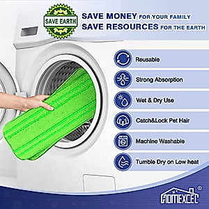 HOMEXCEL Microfiber Mop Pads 4 Pack,Reusable Washable Cloth Mop Head Replacements Thick Spray Wet Dust Dry Flat Cleaning Refill for Bona,Libman,Bruce,Rubbermaid,Turbo,Norwex 18-inch Mop