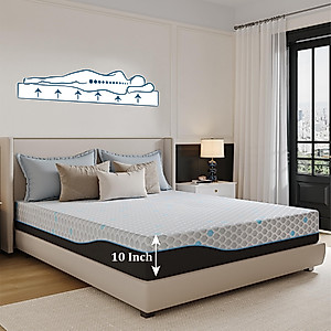 EGOHOME 10 Inch Queen Mattress, Charcoal Gel Cooling Memory Foam Mattress in a Box, Medium Fiberglass Free Mattress, CertiPUR-US Certified, Hexagonal Pattern