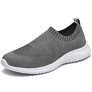 konhill Women's Walking Tennis Shoes - Lightweight Athletic Casual Gym Slip on Sneakers 9.5 Wide US A/Dark Grey,41