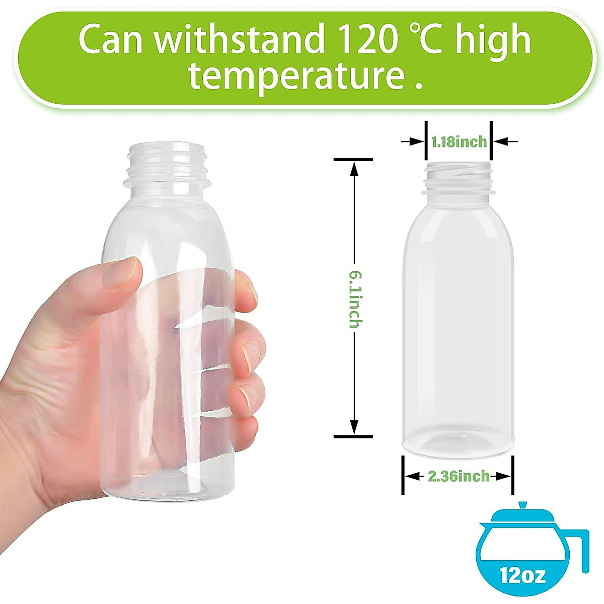 EONJOE Dishwasher Safe 12oz Plastic Bottles with Caps Reusable BPA Free PP5 Juice Milk Water Smoothie Bottle Heat-Resistant Refillable