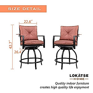 LOKATSE HOME Patio Stools Outdoor Swivel Bar Height Chairs Set of 2, Set, Red
