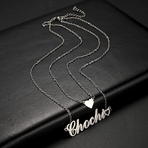 MeMoShe Layered Choker Name Necklace Personalized with Heart, Custom Nameplate Pendant 18K Gold Plated Christmas Gift