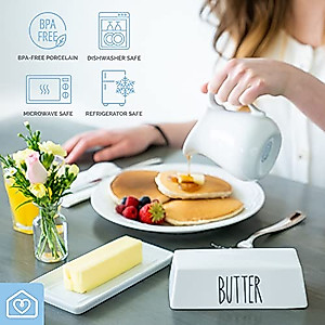 Heartland Home Porcelain Covered Butter Dish with Lid for Countertop (Without Handle). 7.6" x 3.8" Butter Holder Container for One Stick of Butter. Textured Tray Butter Keeper for Non Slip Storage