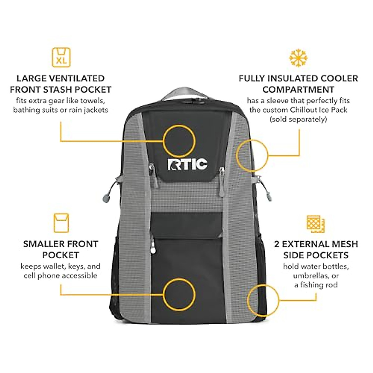 RTIC Chillout 24 Can Backpack Cooler Insulated Portable Soft Cooler Bag for Lunch, Beach, Drink, Beverage, Travel, Camping, Picnic, Car, Hiking, Black/Graphite
