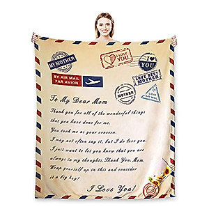 Gifts for Mom from Daughter or Son - Soft Flannel Hug Mother Letter Throw Blanket Thanksgiving, Christmas, Mother's Day, Birthday Gifts (60 x 50 Inches)