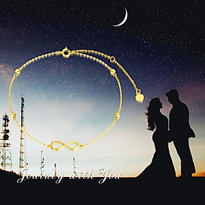 14K Solid Gold Infinity Bracelets Jewelry for Women, Real Gold Love Knot Bracelet Birthday Jewelry for Wife, Mom, Girlfriend, 6.5+1+1 inch