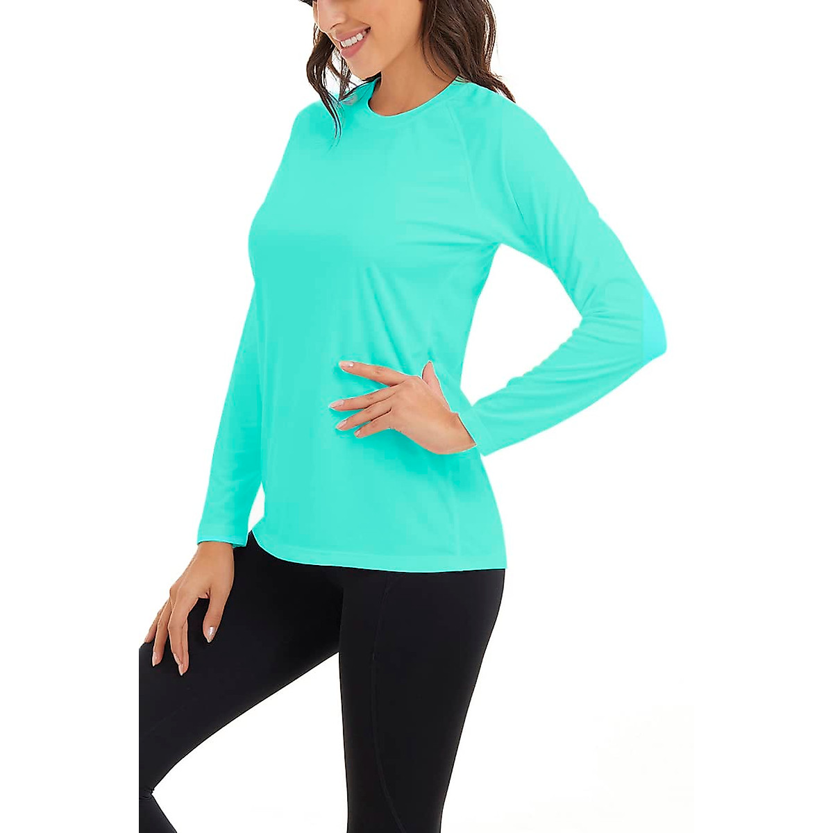 KINGFEN Women UPF 50+ Sun Protection Clothing SPF Pastel Pullover Long Sleeve Workout Tops for Women Uv Protection Outdoor Activities Shirt Running Shirts Women Deep Lake Blue Small