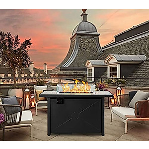 AVAWING Propane Fire Pit, 42 inch 60,000 BTU Gas Firepit Table with Glass Wind Guard, Table Lid, Fire Glass, Waterproof Cover, Outdoor Fireplace for Garden, Patio, Backyard (Dark Black)