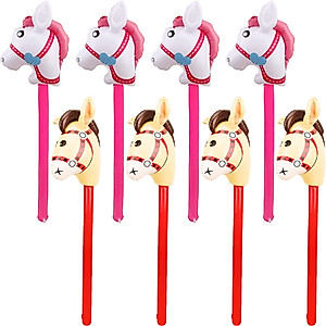 Haconba 8 Pieces 40 Inch Inflatable Stick Horse Inflatable Cowboy Cowgirl Pony Horse head Stick Balloon for Christmas Birthday Baby Shower Cowboy Theme Party Supplies, Pink Brown