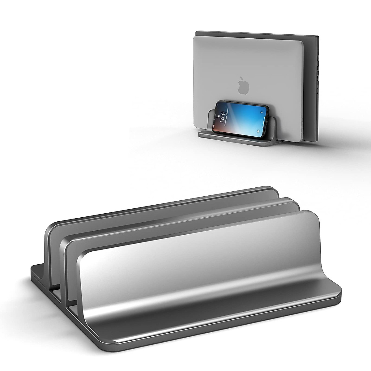 WZXHU Vertical Laptop Stand, 2 Slot Upright Laptop Holder Desk Organizer for MacBook/ Chromebook/ Surface/ HP/Lenovo/ Dell/ iPad Up to 17.3 Inches -Grey