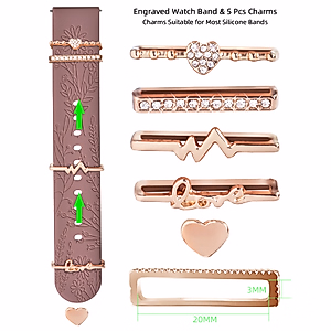 ORATYFAN Bands for Samsung Galaxy Watch 7/4/5/6 with Charms, 20mm Women Floral Engraved Silicone Strap with Decorative Rings for Watch 6/Watch 5 Pro/Watch 4 Classic 46mm 42mm/Watch 3 41mm/Active 2