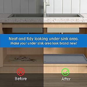 Under Sink Mat for Kitchen Waterproof, 34" x 22" Flexible Silicone Under Sink Liner with Drain Hole, Hold up to 3 Gallons of Liquids, Cabinet Protector Mats for Kitchen Bathroom Drip Tray, Grey