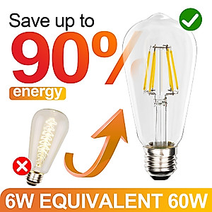 PUIPUM Edison Bulbs 60 Watt Led, Led Edison Bulb, Vintage e26 Edison Bulb, ST58 led Light Bulb,Daylight White 4000k,80CRI,700 Lumen, Edison Bulbs for Home, 6 Pack, Clear,Non-Dimmable