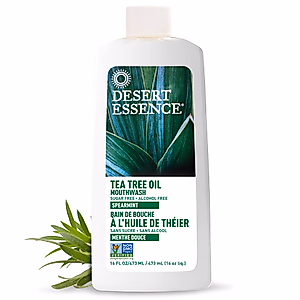 Desert Essence Tea Tree Oil Mouthwash - 16 Fl Ounce - Pack of 6 - Natural Refreshing - Spearmint Flavor - Helps Reduce Plaque Buildup - Refreshes Mouth & Gums - Vitamin C - Oral Care - No Parabens
