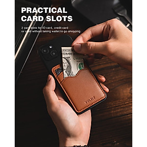 VULKIT Phone Card Holder Slim Leather Adhesive Pocket RFID Blocking Credit Card Sleeves Sticker for Back of Smartphone(Brown)