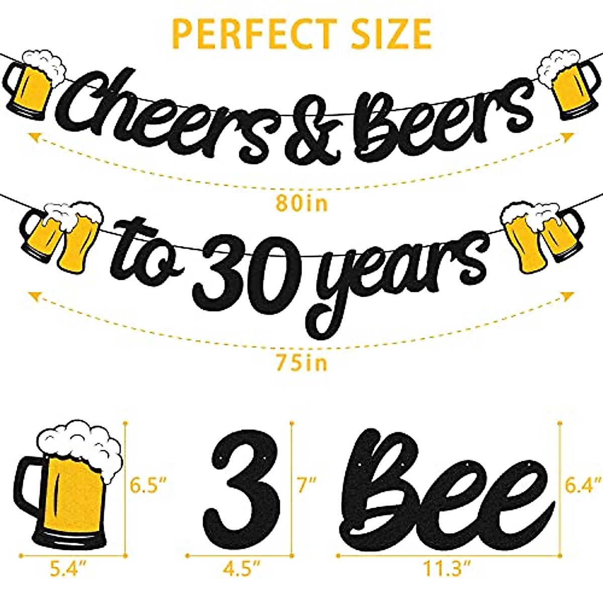 OKUSUN 30th Birthday Decorations Cheers to 30 Years 30s Birthday Banner for Men Women 30th Birthday Black Glitter Backdrop Wedding Anniversary Party Supplies Decorations Pre Strung