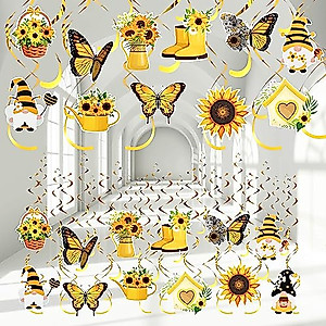 Bencailor 36 Pcs Sunflower Hanging Swirls Decorations Sunflower Party Supplies Decorations Sunflower Gnome Butterfly Ceiling Butterfly Streamers Decor for Summer Birthday Baby Shower Wedding Decor