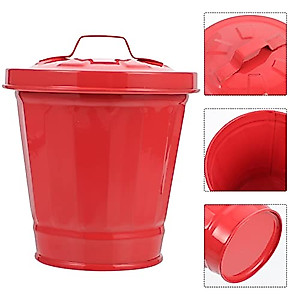 POPETPOP Galvanized Trash Can with Lid Mini Desktop Wastebasket Metal Garbage Bin Pen Holder Flowerpot Metal Utility Pail Small Buckets Organizer Kitchen Countertop Trash Containers