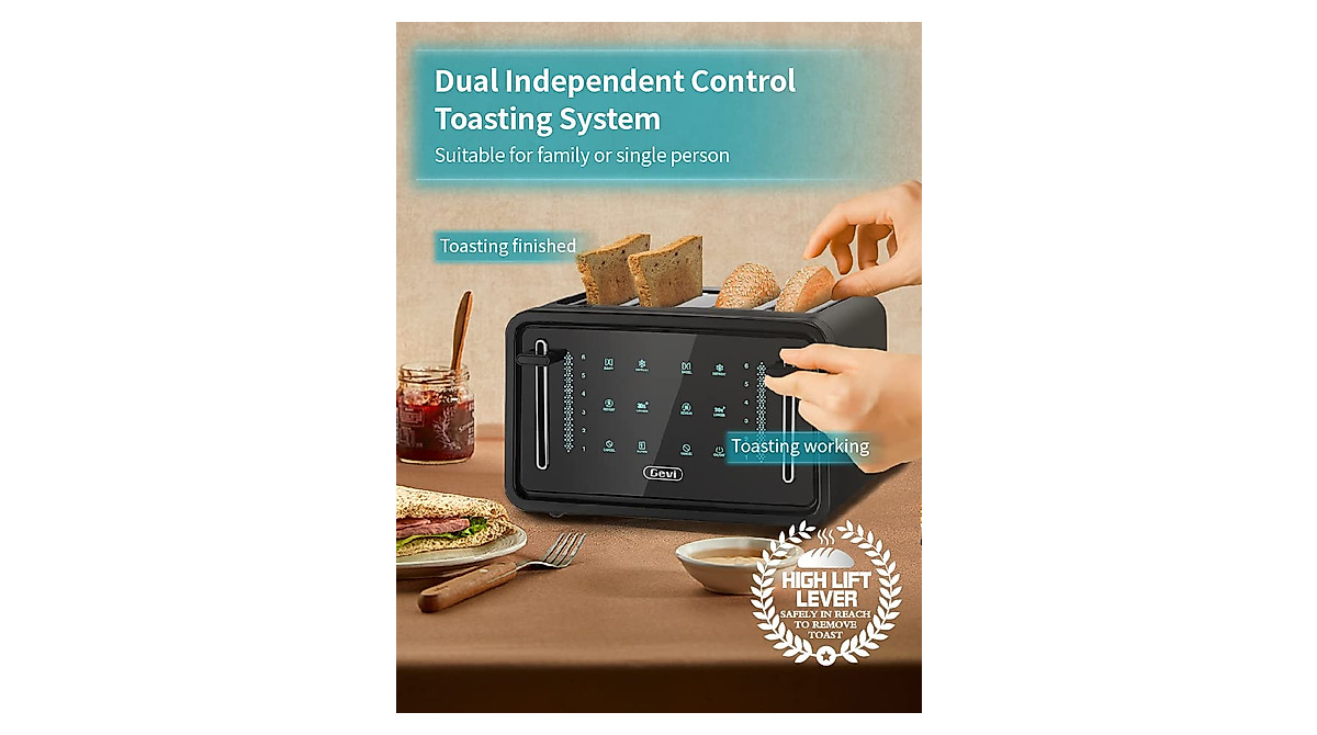 Gevi 4 Slice Touchscreen Toaster | Bagel & Dual Control