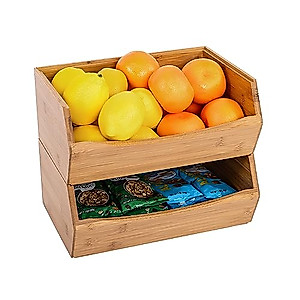 Seville Classics Bamboo Premium Organizer Storage Bins for Kitchen Silverware, Pantry, Closet, Office Desk, Pens, Utensils, Makeup, K Cup, Bamboo, Stackable Bin Set (2 Piece)