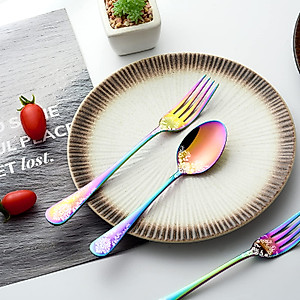 24-Piece Rainbow Spoons and Forks Silverware Set for 12, LaienLife Unique Stainless Steel Flatware Set of Forks Spoons, Modern Utensils Cutlery Service for Home Kitchen Restaurant, Mirror Polished