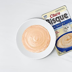 INABA Churu Bisque Lickable Treats for Cats, Creamy Purée Bisque with Vitamin E, 1.4 Ounces per Pouch, 16.8 Ounces Total (12 Servings), Tuna with Salmon Recipe