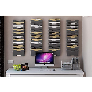 Gray Wall Mount Steel Vertical File Organizer Holder Rack 10 Sectional Modular Design Wider Than Letter Size 13 Inch Multi-Purpose Organize Display Magazines Sort Files and Folders