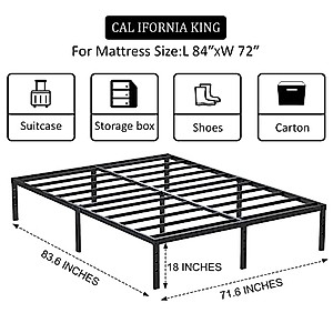 ALDRICH 18 Inch Metal California King Size Bed Frame - Black Basic Anti Squeak Steel Slats Cali Platform, Easy Assembly Heavy Duty Noise Free Cal Bedframes, No Box Spring Needed