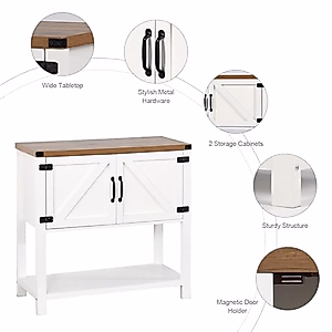 4ever2buy Farmhouse Coffee Bar Cabinet with Barn Doors, White Coffee Bar Stand with Storage, 36 inch Coffee and Tea Bar with Bottom Shelf for Living Dining Room