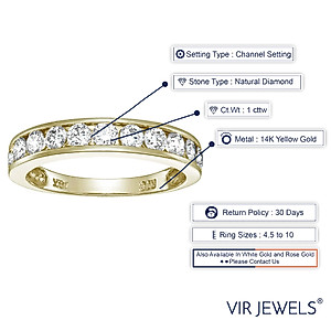 VIR JEWELS 1 cttw Diamond Wedding Anniversary Band for Women Half Eternity Diamond Engagement Ring 14K Yellow Gold Channel Set SI2-I1 Clarity Certified Size 7