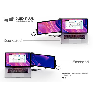 Mobile Pixels Duex Plus Portable Monitor for Laptops, USB C/USB A Plug and Play 13.3in FHD 1080p Laptop Screen Extender