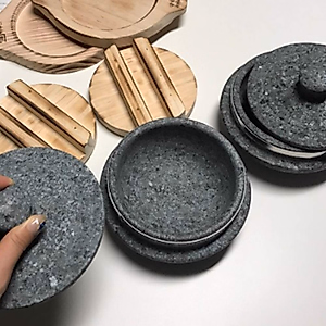 Jangsoo Gopdol Natural Giblet Pot Dolsot Pot with Stone Lid for Nutrition Rice Steamer (Large 7 X 3.5 inch)