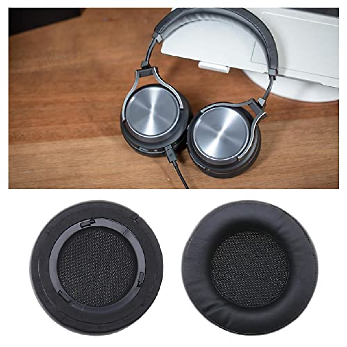 1 Pair Earpads Ear Cushions Protein Leather Memory Foam Replacement Repair Parts Compatible with Corsair Virtuoso RGB Wireless SE Headphones Black